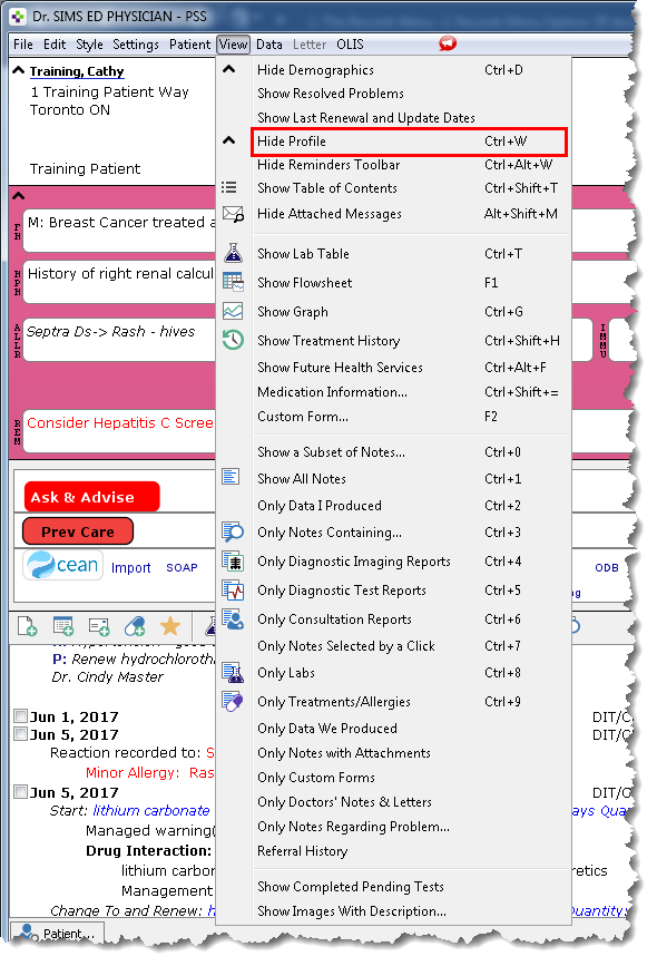 2. Records Menu Options